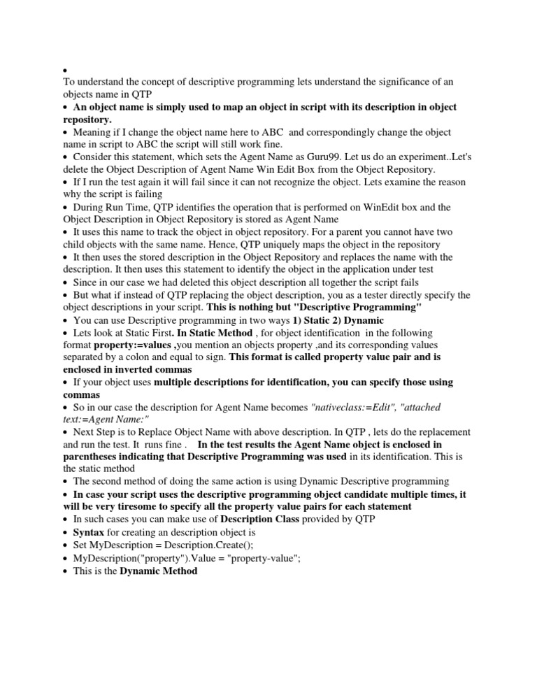 Descriptive Programming Pdf Object Computer Science Method Computer Programming