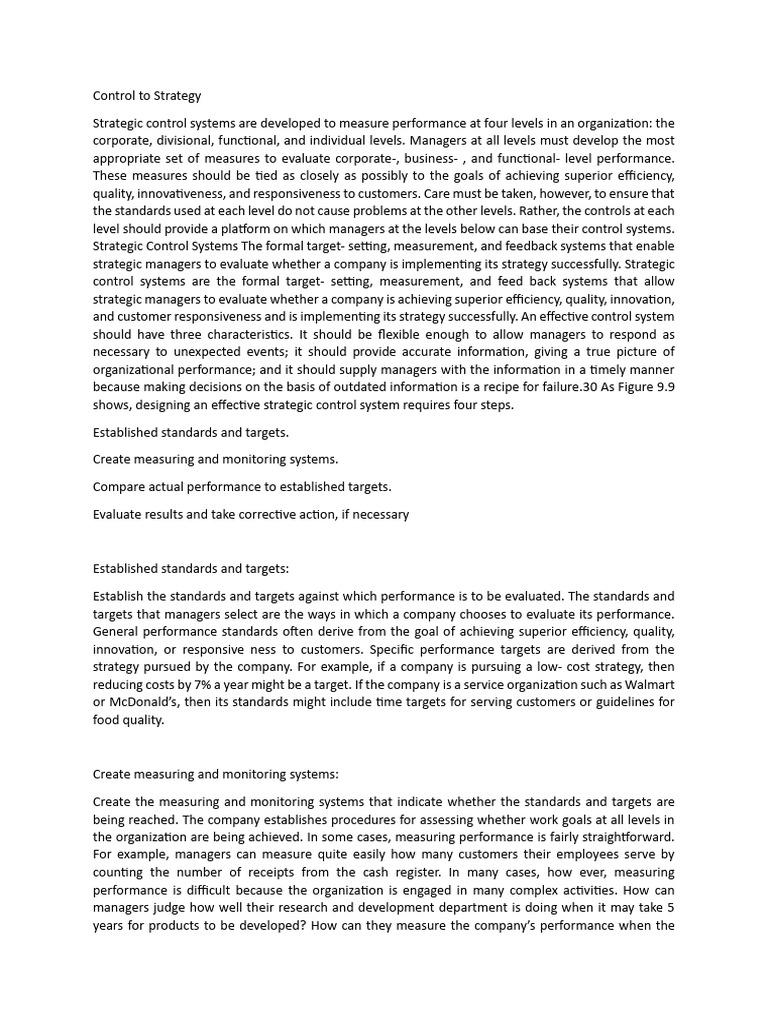 Strategic Control Systems Explained | PDF | Goal | Innovation