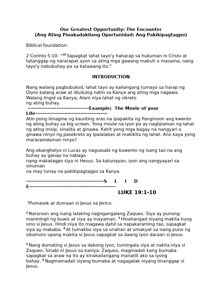 Session 1-Our Greatest Opportunity-Tagalog | PDF