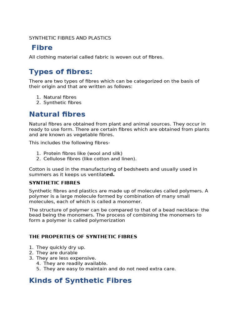 Synthetic Fibres and Plastics | PDF | Fibers | Rayon