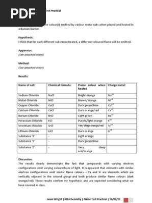 Flame Test Lab Answer Key