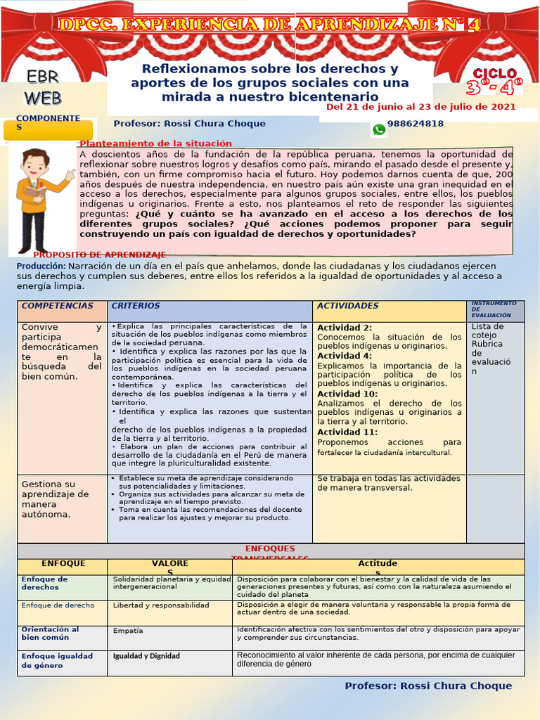4ta EdA DPCC CICLO VII 3°4° (5 SEMANAS)ok | PDF | Perú | Gente indígena