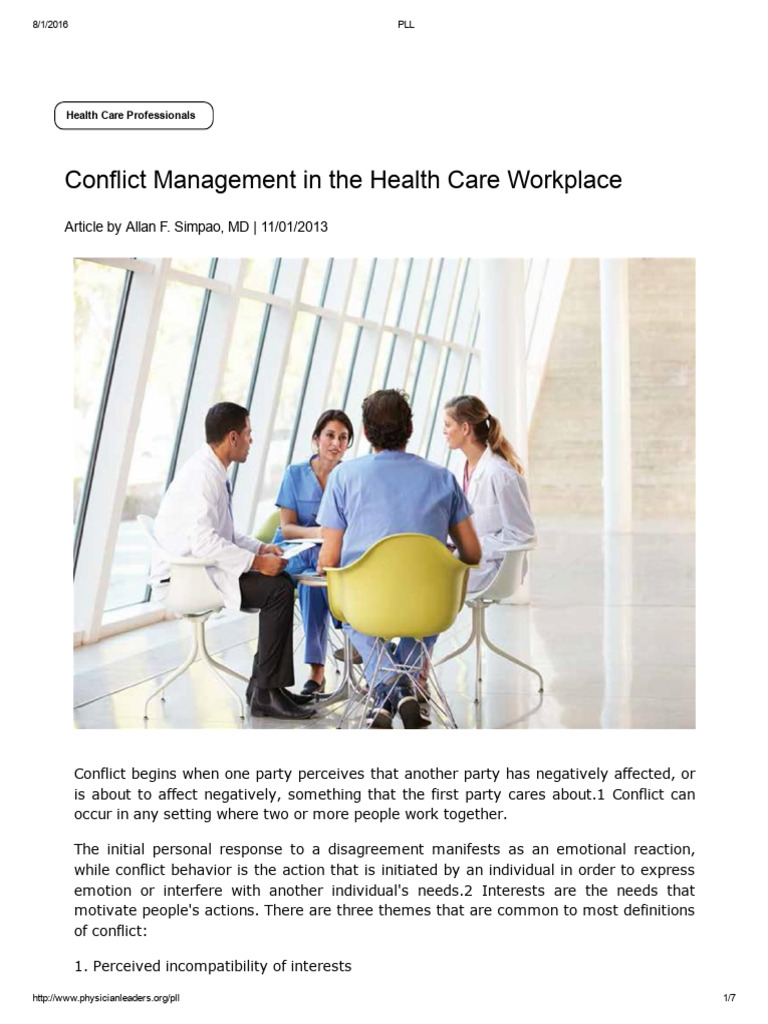 Conflict Management in The Health Care Workplace | PDF | Negotiation ...