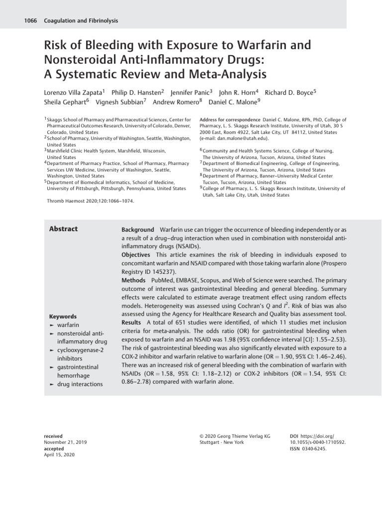 Risk of Bleeding With Exposure To Warfarin and NSAIDs - A Syst Review ...