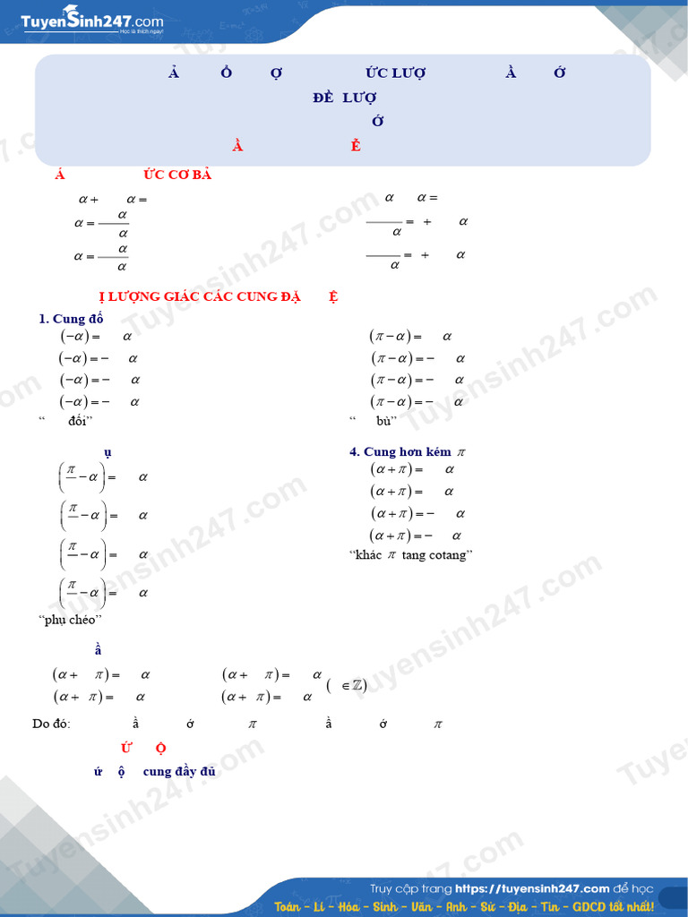 1 Tong Hop Cong Thuc Luong Giac Can Nho | PDF