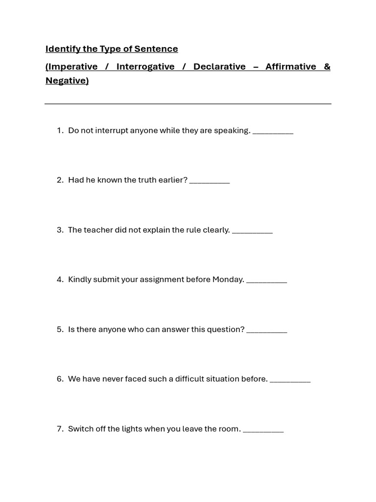 Sentence Type Identification Exercise | PDF