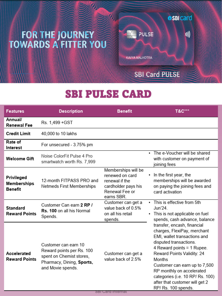 SBI Pulse Card Benefits and Features Guide | PDF | Credit Card ...