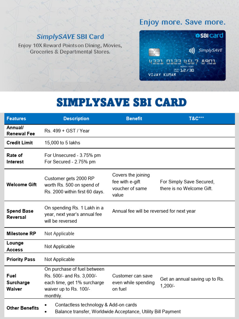 SBI Save Product One Pager Nov 2025 | PDF | Credit Card | Payments