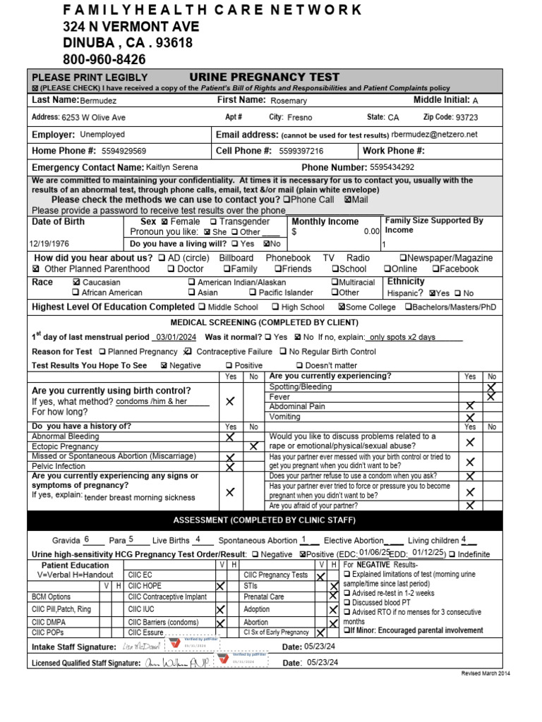 Urine Pregnancy Test Consent Form | PDF | Pregnancy | Miscarriage