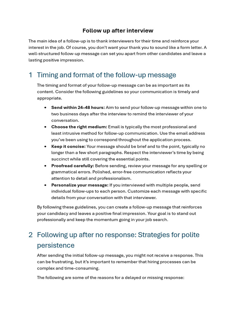 Effective Post-Interview Follow-Up Tips | PDF | Communication | Human ...