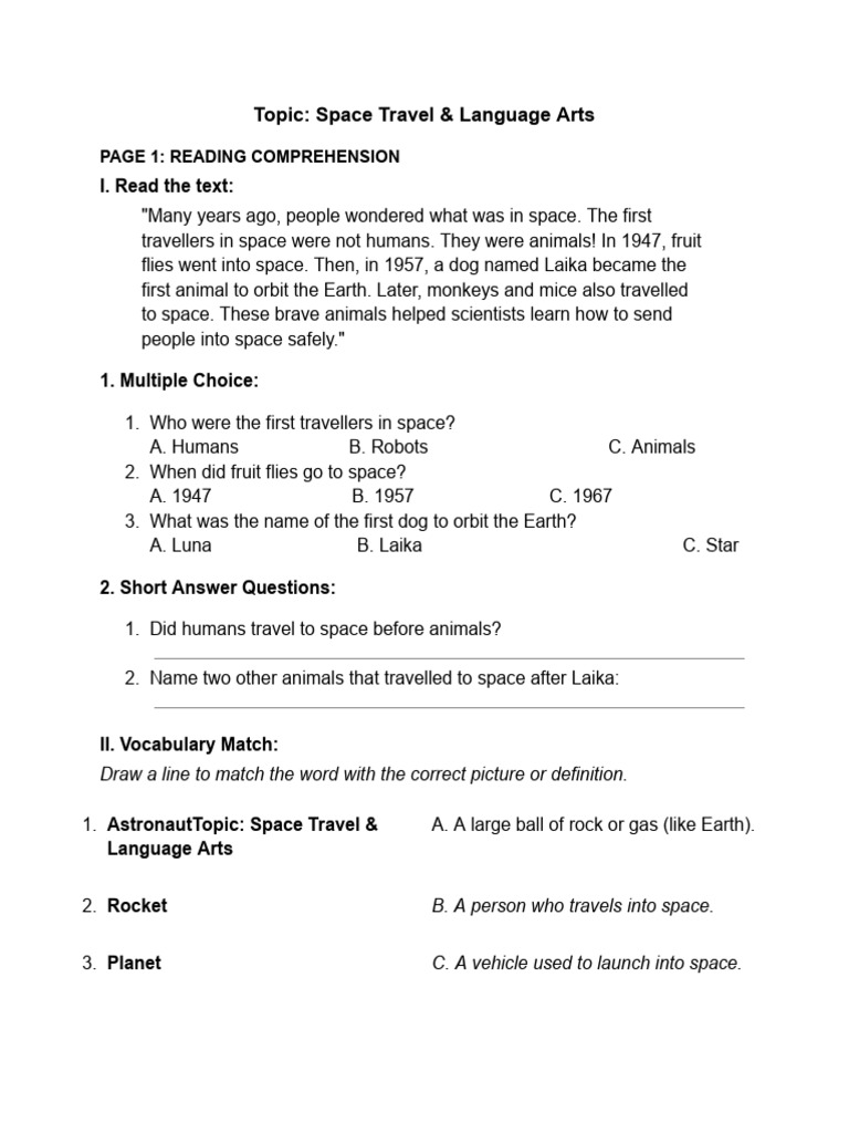 Space Travel Reading & Grammar Activities | PDF | Plural | Outer Space