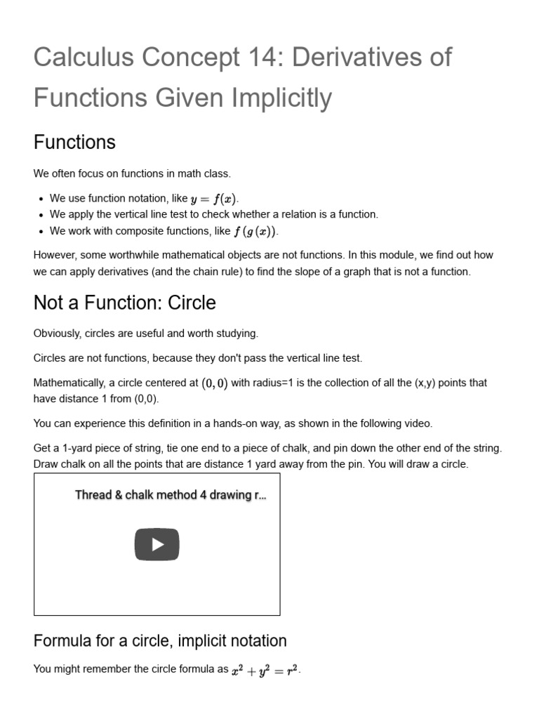 Calculus Concept 14 - Derivatives of Functions Given Implicitly | PDF