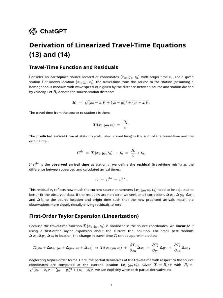 Derivation of Linearized Travel-Time Equations (13) and | PDF | System ...