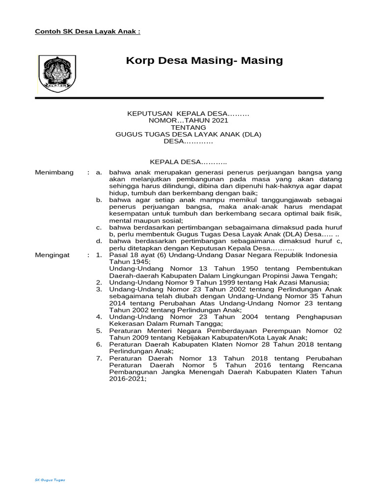 Contoh SK Gugus Tugas 2021 | PDF