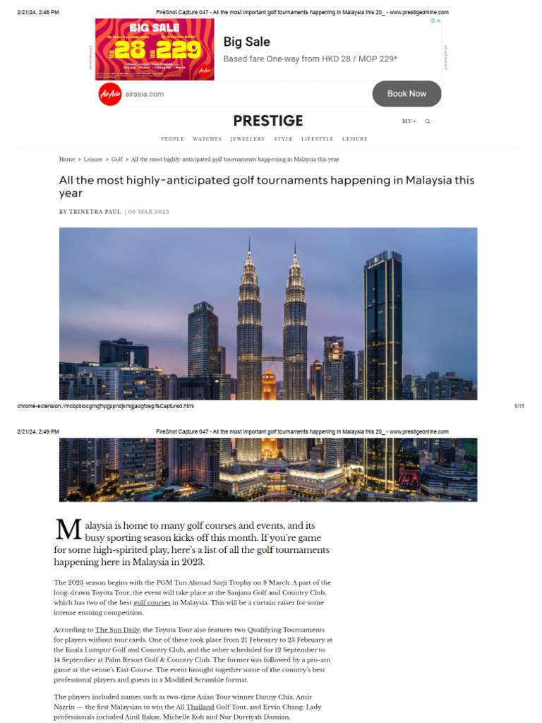 All The Most Important Golf Tournaments Happening in Malaysia 2023 | PDF