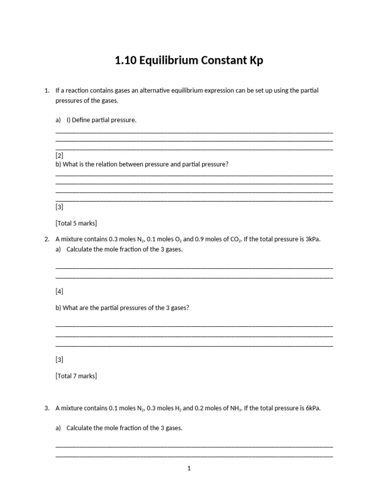 Understanding Kp and Partial Pressures | PDF | Chemical Equilibrium ...