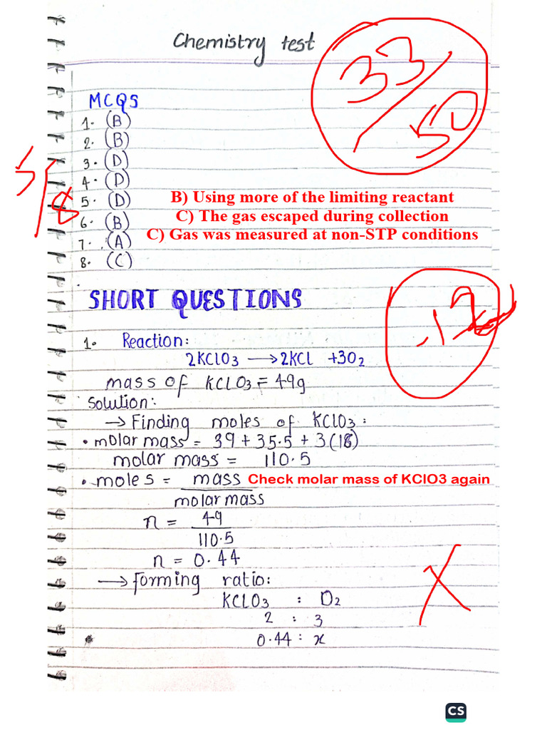 Stoicimetry Test Checked | PDF