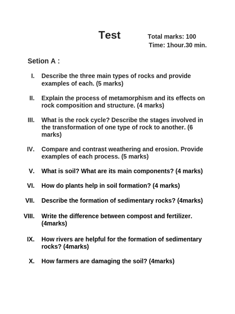 Earth Science Test: Rocks and Soil Concepts | PDF
