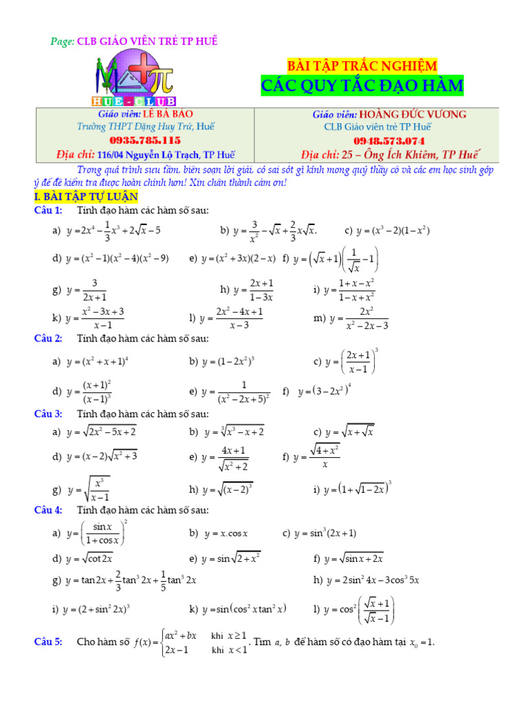 120 Cau Trac Nghiem Quy Tac Dao Ham de Bai | PDF
