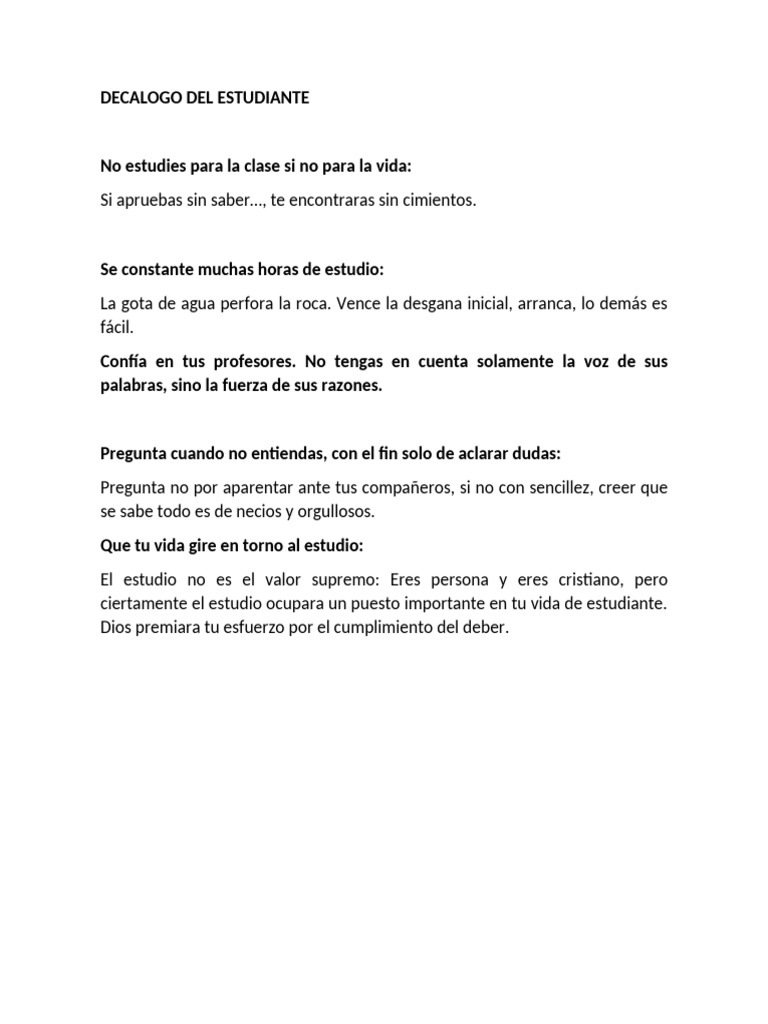 Decálogo del Estudiante y Manual Escolar | PDF | Escuelas | Adolescencia