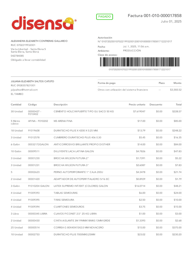 Alexandra Elizabeth Contreras Gallardo Factura 001 010 000017858 | PDF