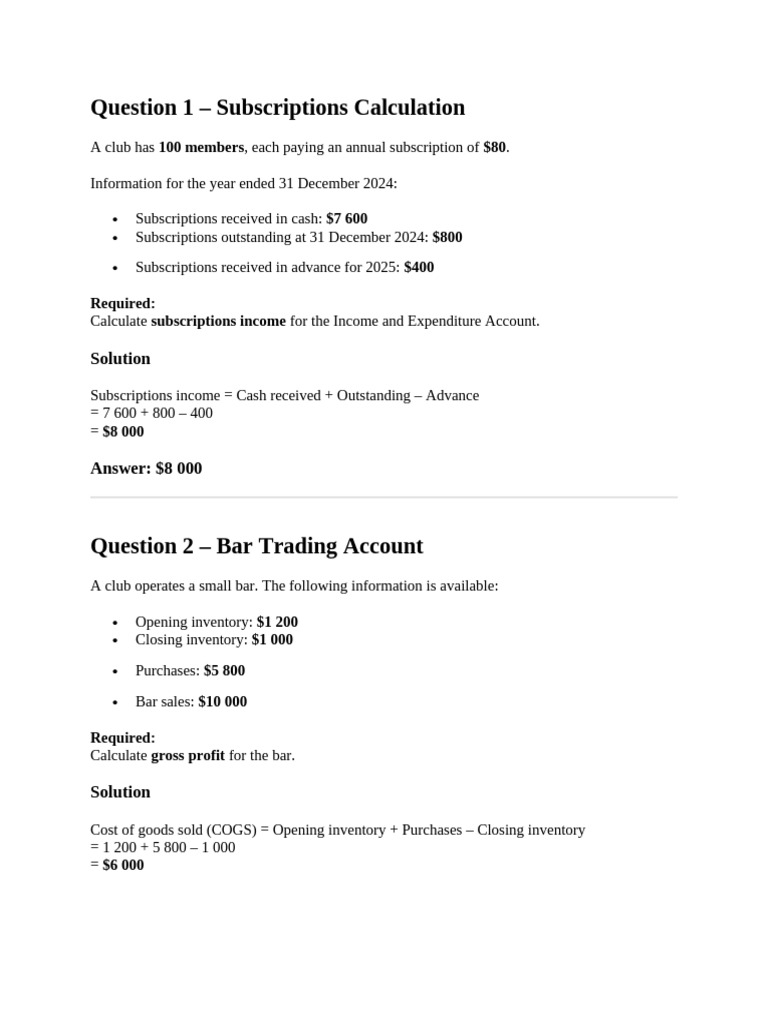 Club Financial Calculations Guide | PDF