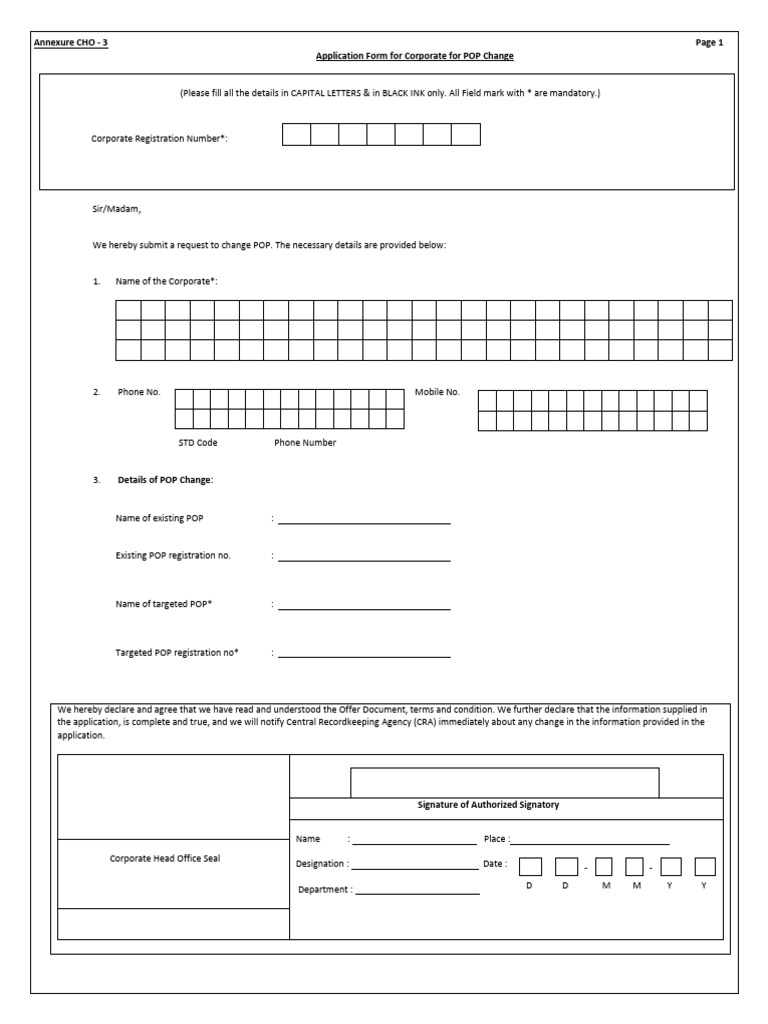 Corporate POP Change Application Form | PDF | Telecommunications
