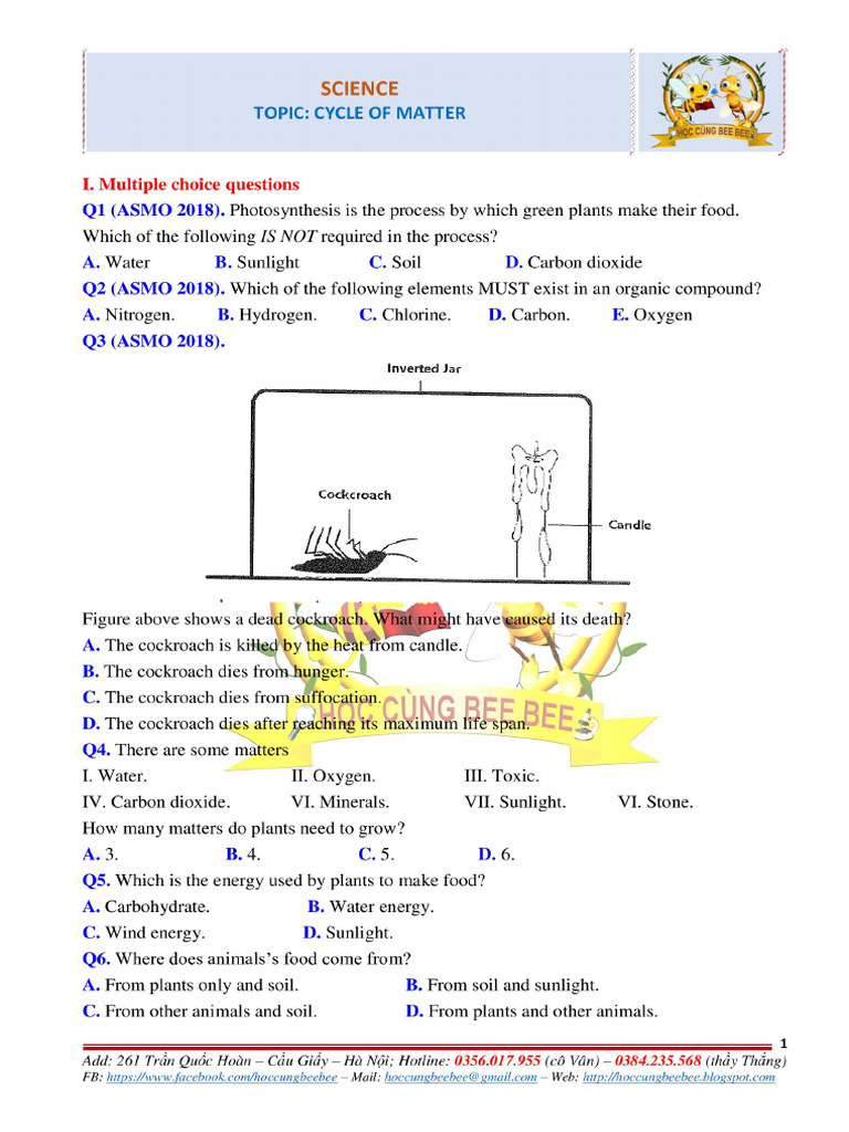TOPIC 1 Cycle of Matter EX Hoccungbee | PDF