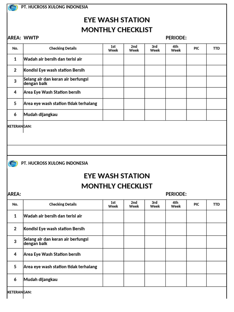 Checklist Eye WAsh Station | PDF