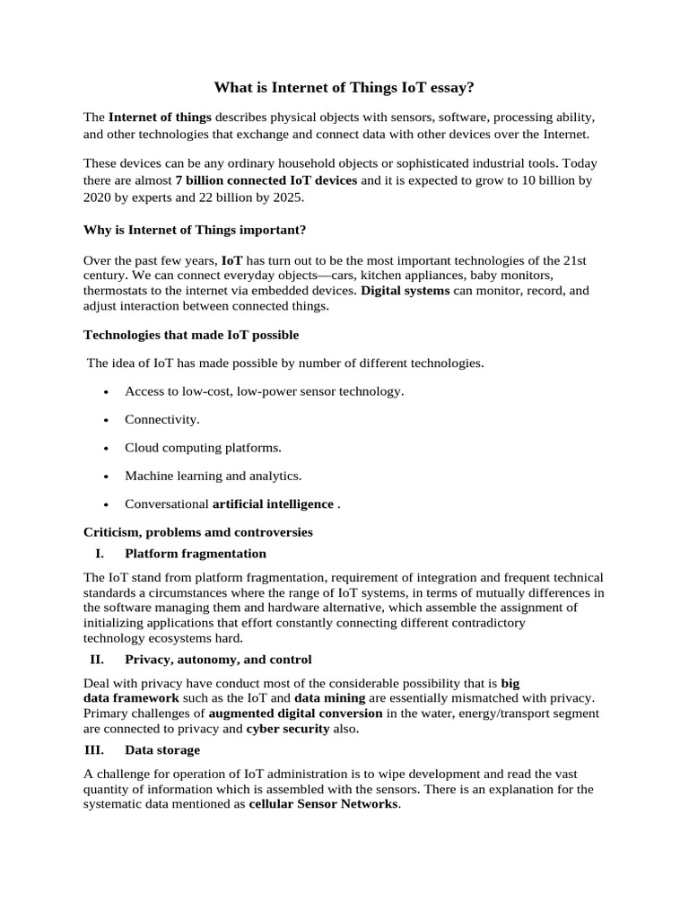 What is Internet of Things IoT Essay | PDF | Internet Of Things ...