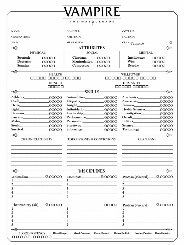 Vampire 5thedition Minimalist 2-Page Murilo Homebrew Interactive | PDF ...