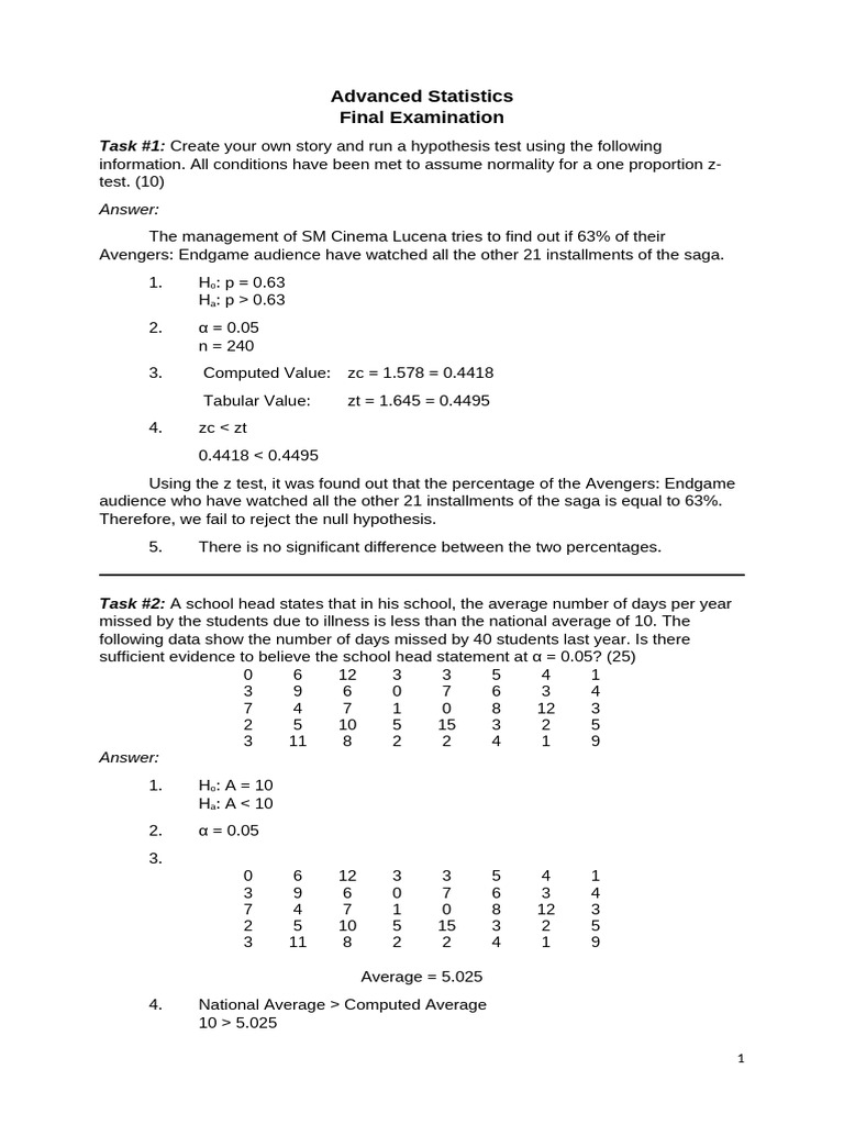 Advanced Statistics Hypothesis Testing Guide | PDF | Statistical ...