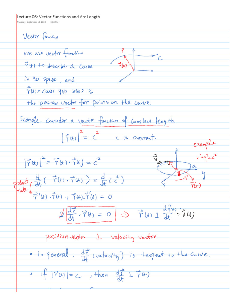 Lecture 06 Vector Functions and Arc Length | PDF
