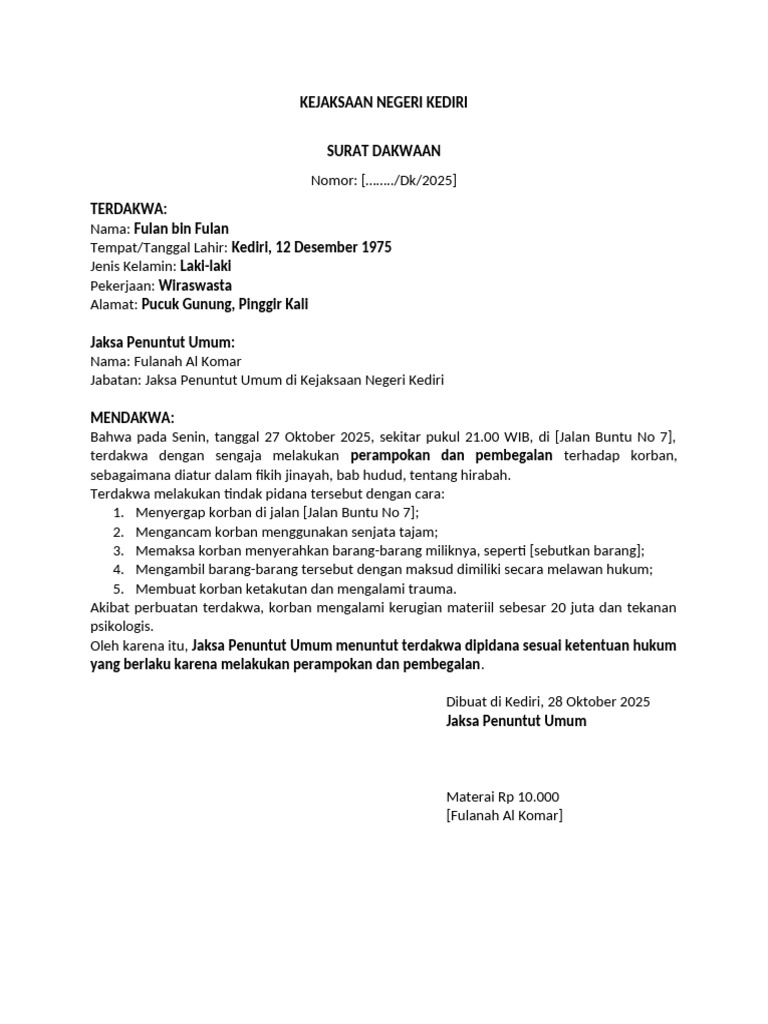 Contoh Surat Dakwaan | PDF