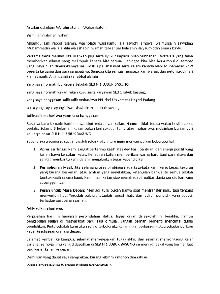 Pesan Perpisahan untuk Mahasiswa PPL SLB | PDF