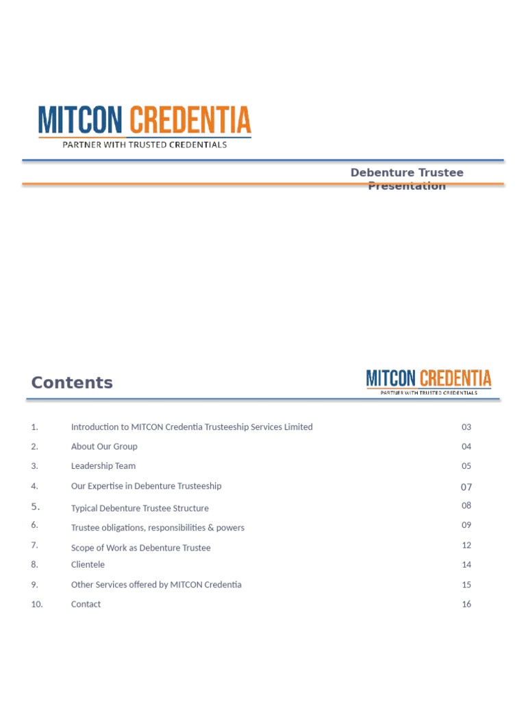Debenture Trustee Services Overview | PDF | Securitization | Trustee