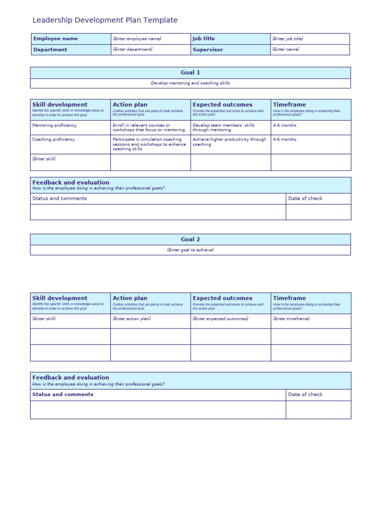 Leadership Development Plan Template | PDF | Mentorship | Goal
