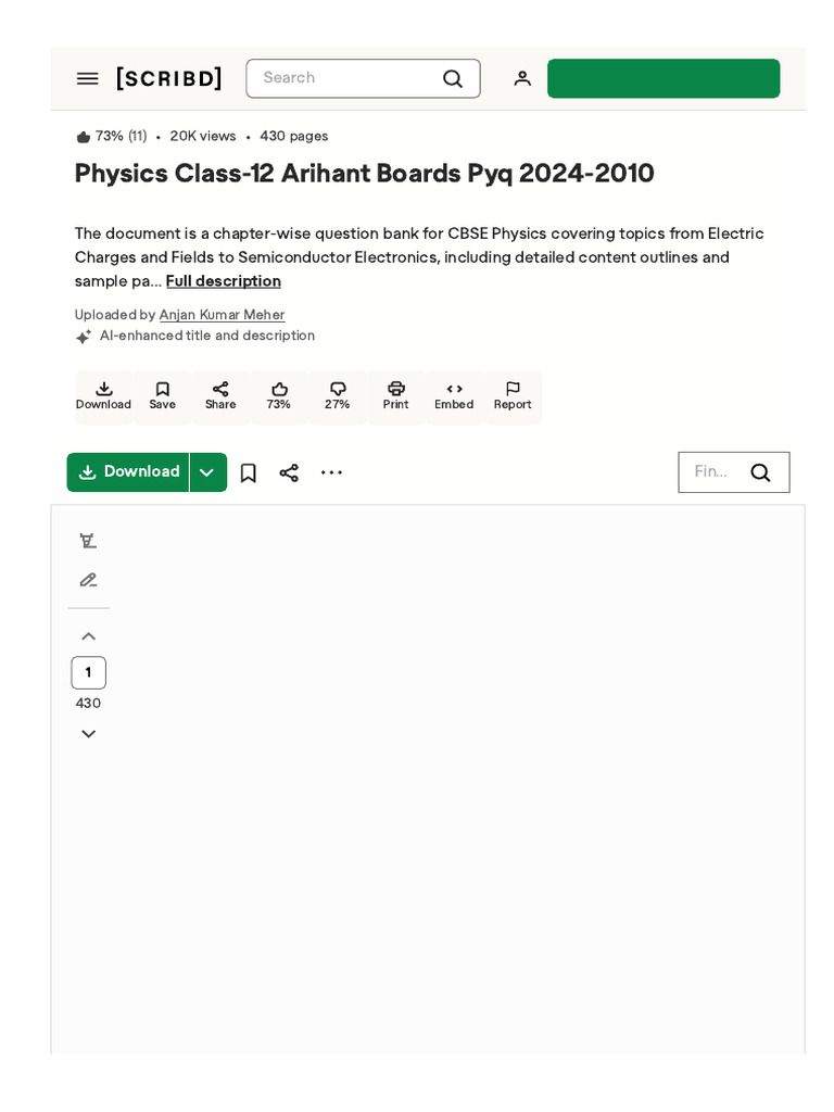 Document890965736physics Class 12 Arihant Boards Pyq 2024 2010 | PDF