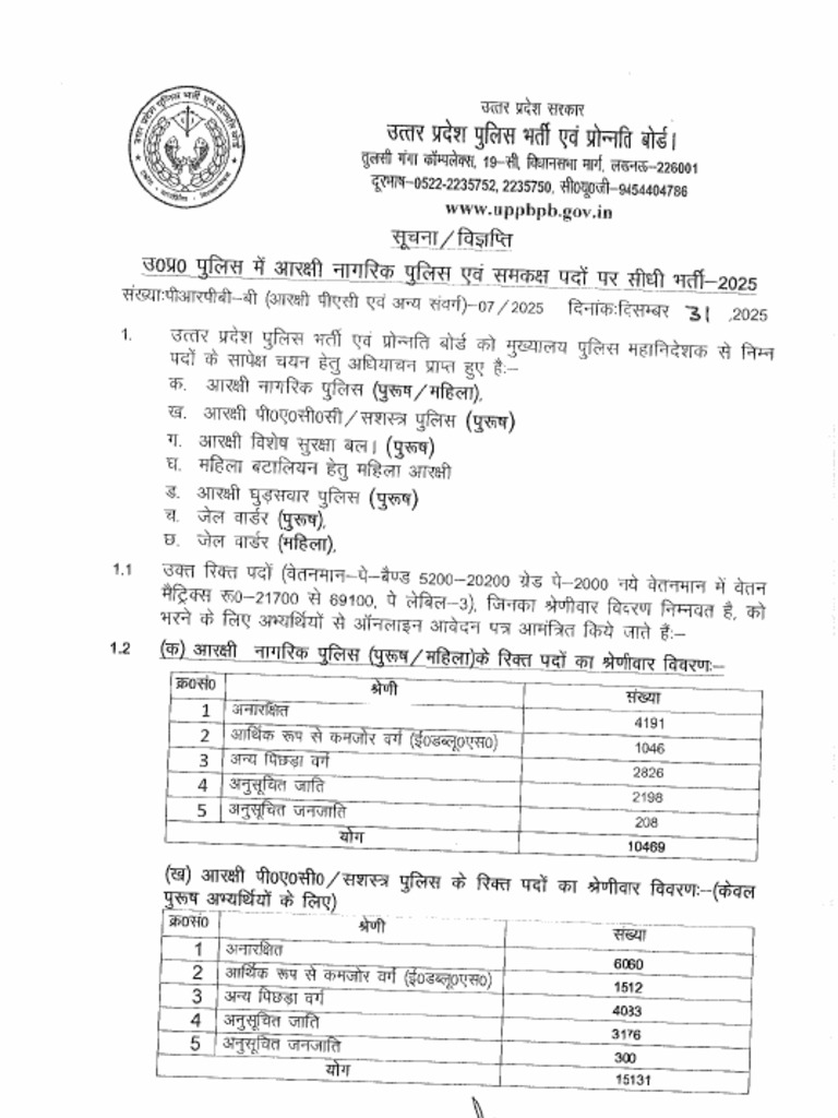 UP Police Constable Notification 2026 | PDF