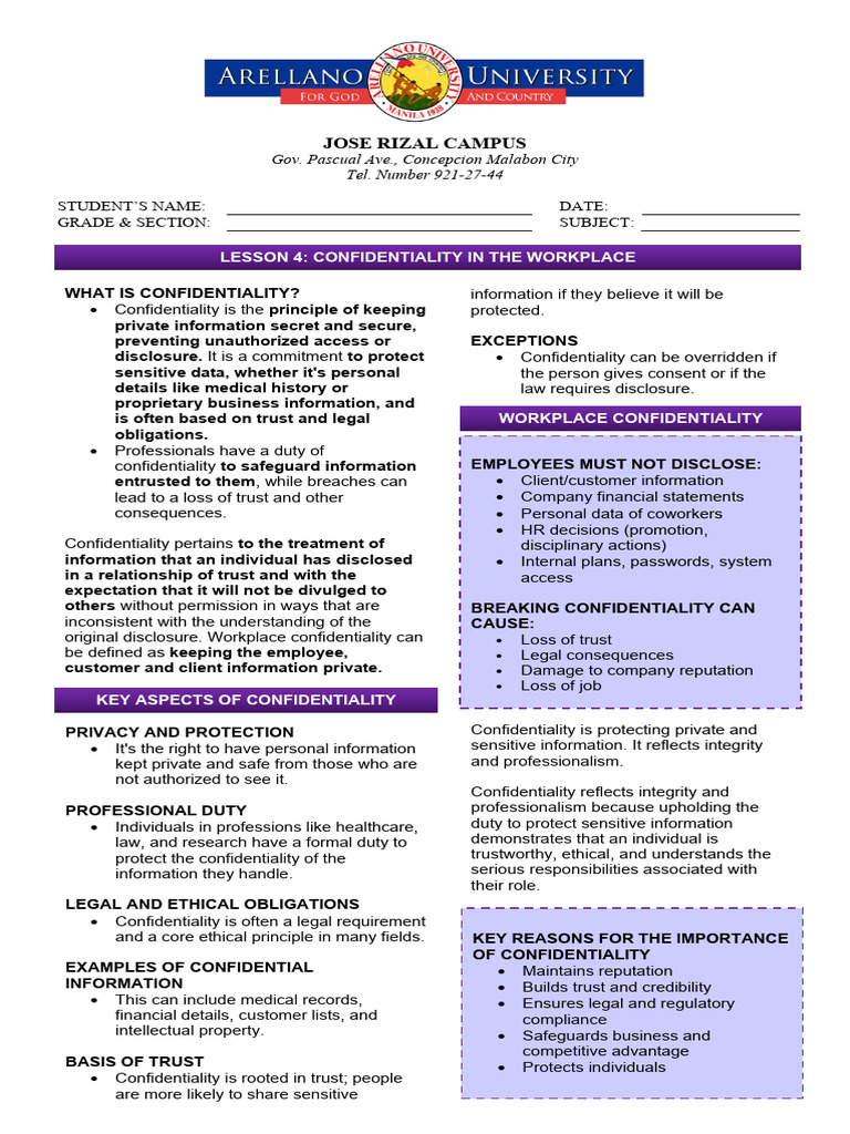 Lesson 4 - Confidentiality in The Workplace | PDF | Confidentiality ...