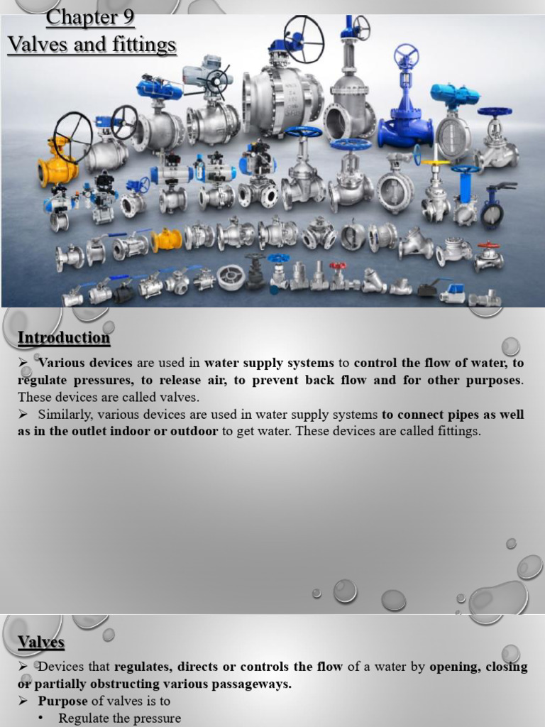 Valves and Fittings in Water Supply Systems | PDF | Valve | Pump