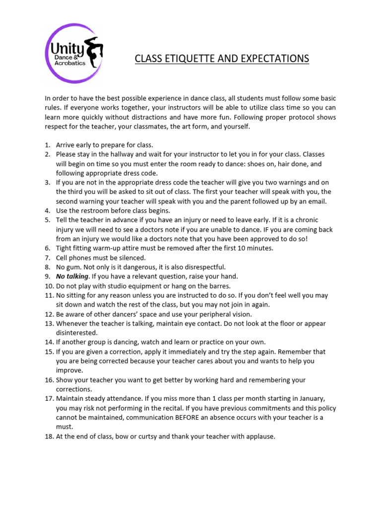 Dance Class Etiquette Guidelines | PDF