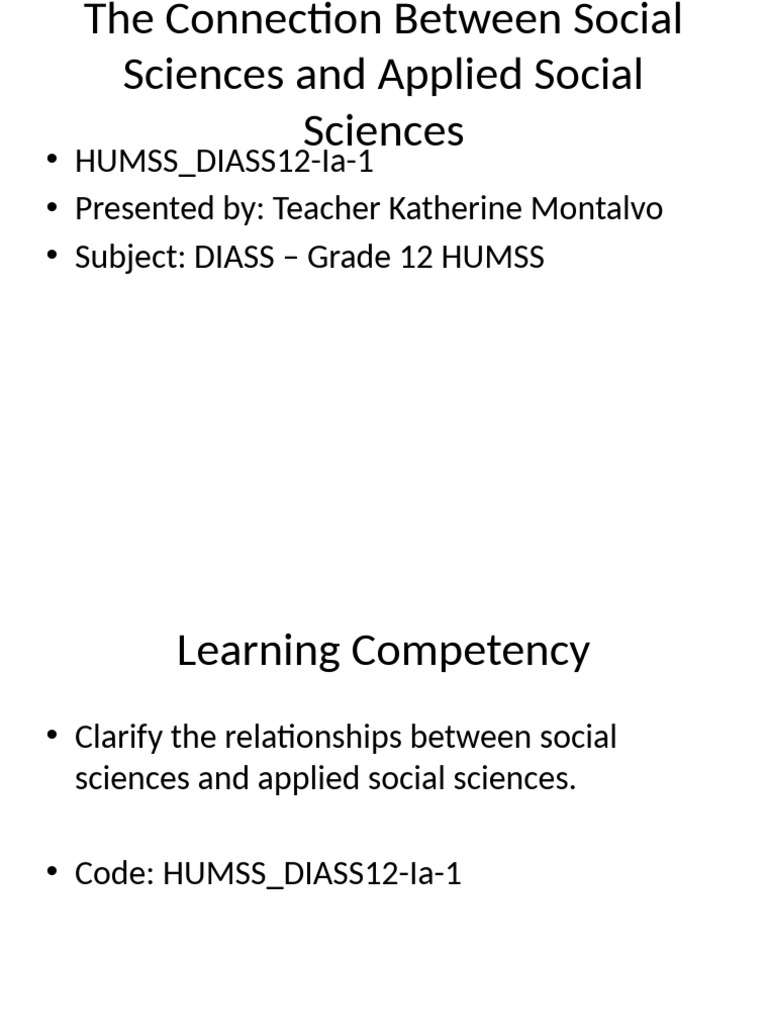 DIASS Lesson1 The Connection Between Social Sciences and Applied Social ...