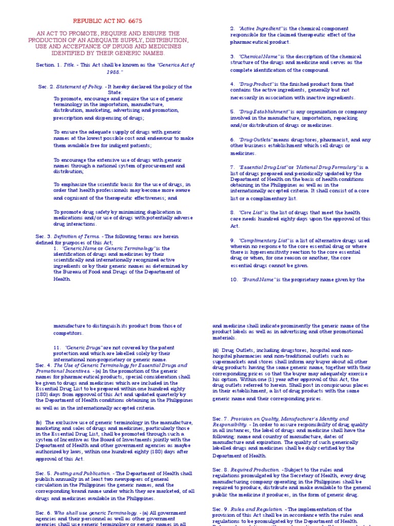 Generics Act | PDF | Pharmaceutical Drug | Generic Drug