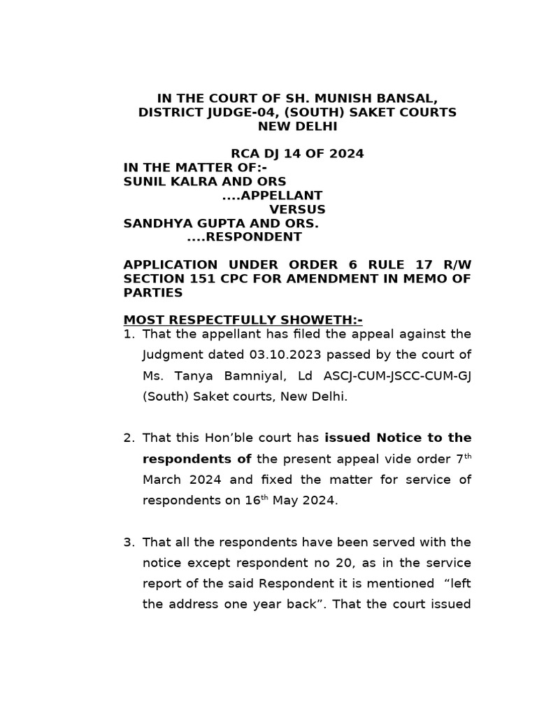 Application Amendment of Memo of Parties O.6 R.17 | PDF | Chess Theory ...