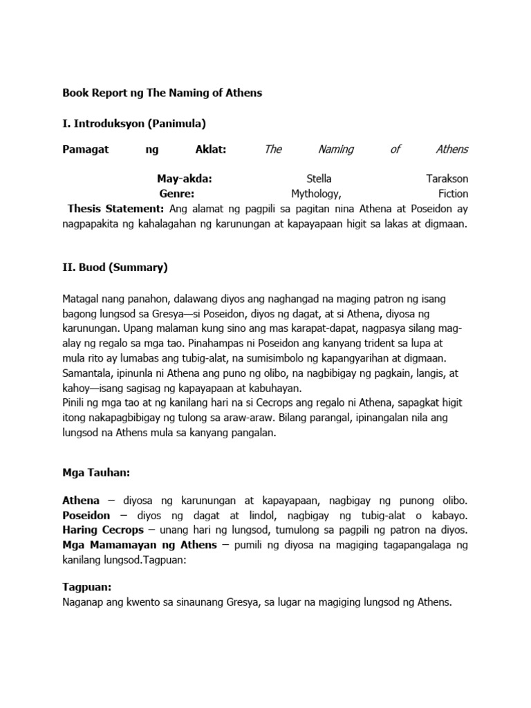 Book Report, Naming of Athens | PDF