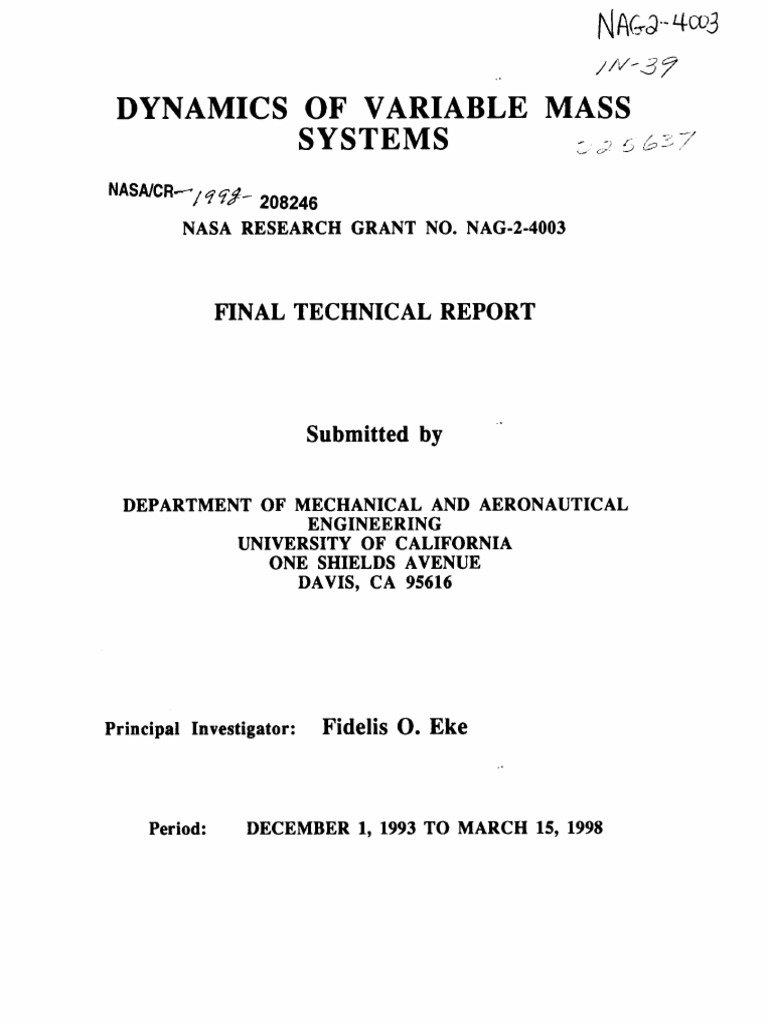 Dynamics of Variable Mass Systems | PDF | Velocity | Equations