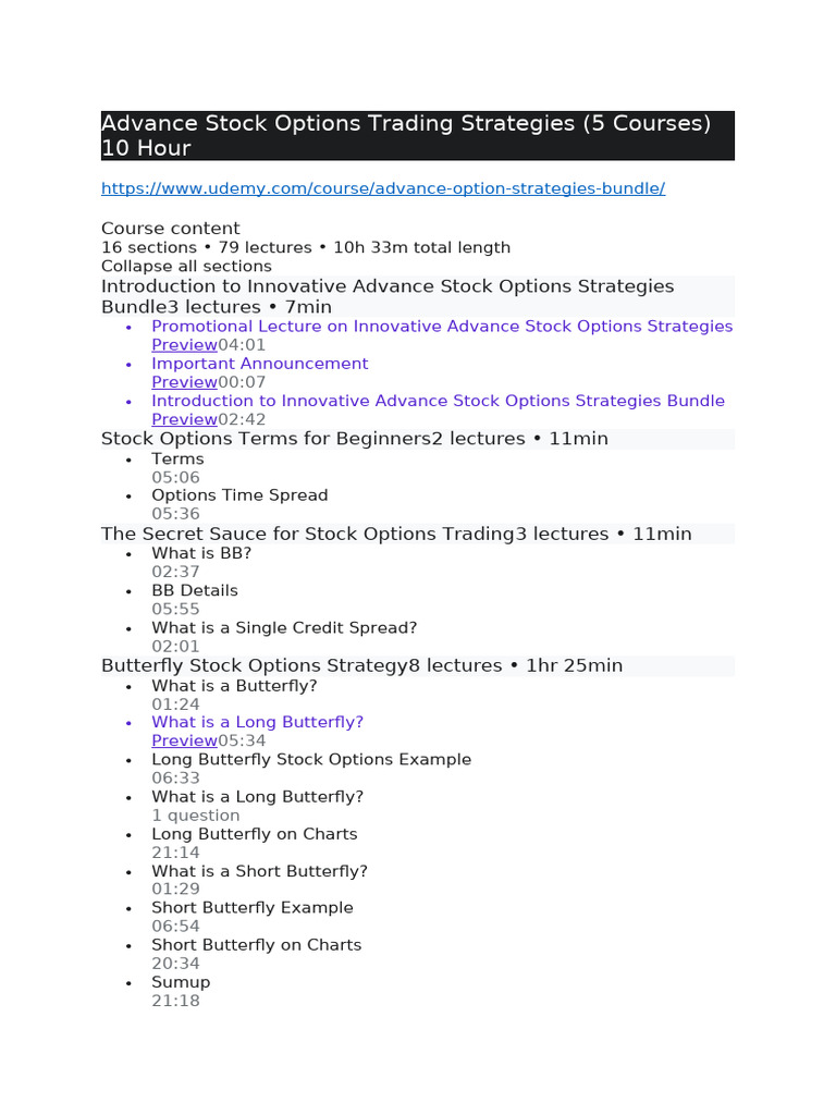Advanced Stock Options Trading Courses | PDF | Option (Finance ...