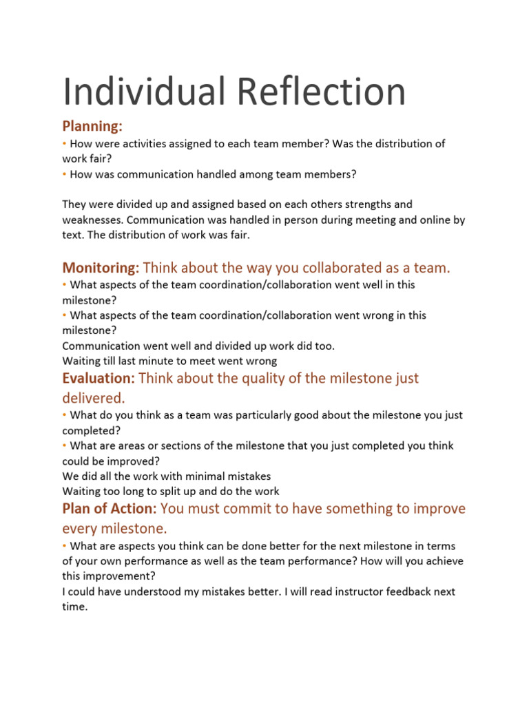 Team Collaboration Reflection and Improvement | PDF