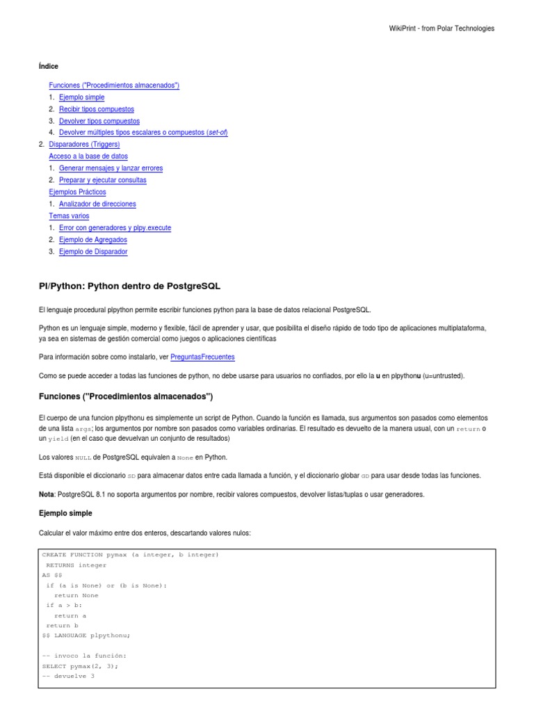 PL Python | PDF | Postgre Sql | Python (lenguaje de programación)
